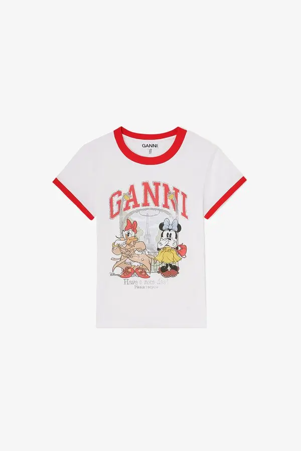 GANNI Baby Fit T-shirt With Minnie Mouse & Daisy Duck - White