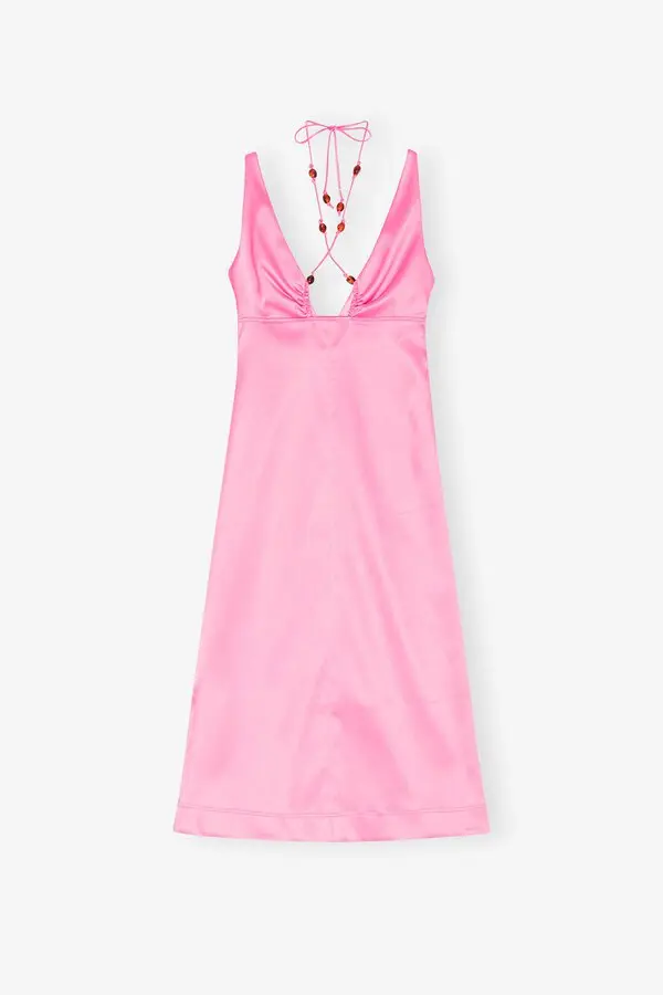 GANNI Double Satin Halter-neck Dress - Pink