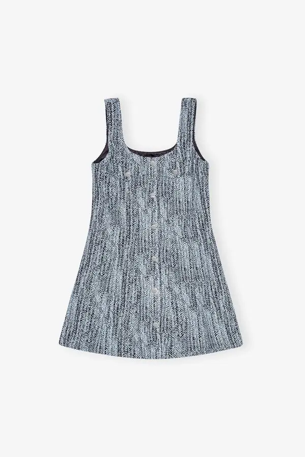 GANNI Cotton Tweed Mini Dress - Blue