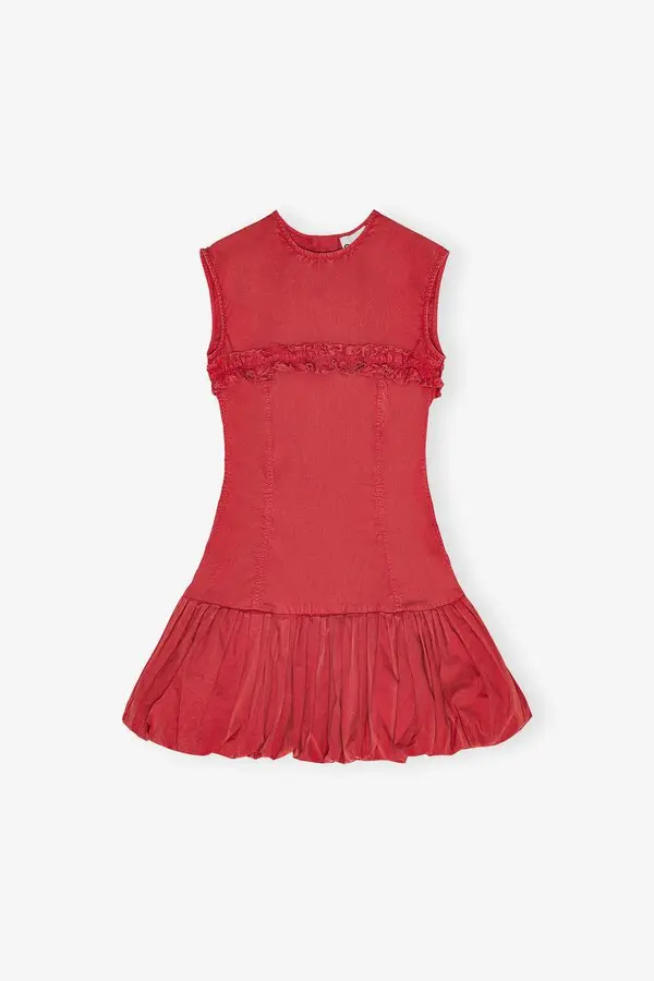 GANNI Washed Stretch Cotton Corset Mini Dress - Red