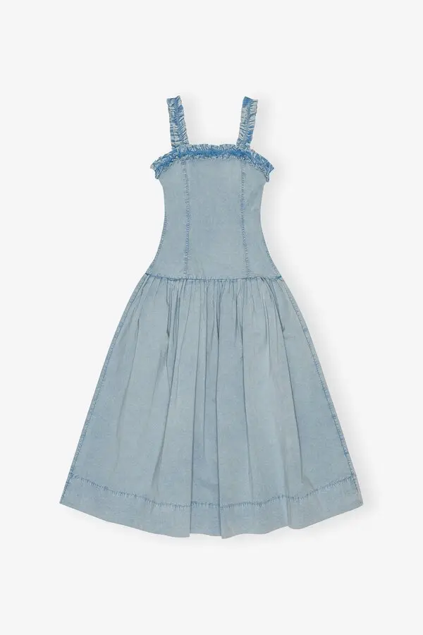 GANNI Washed Stretch Cotton Corset Dress - Blue