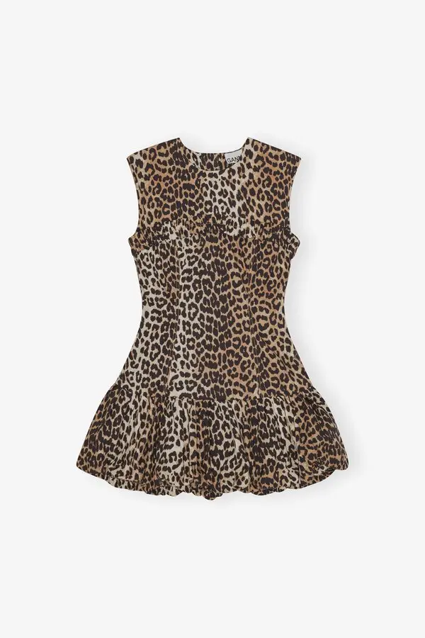GANNI Leopard Print Cotton Mini Dress - Mixed
