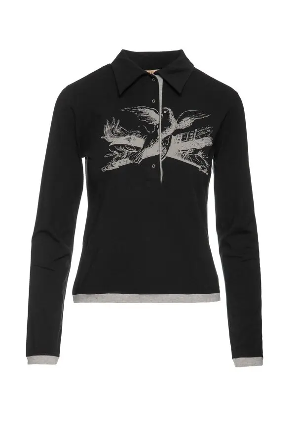 CONQUISTA Top With A Grey Print - Black