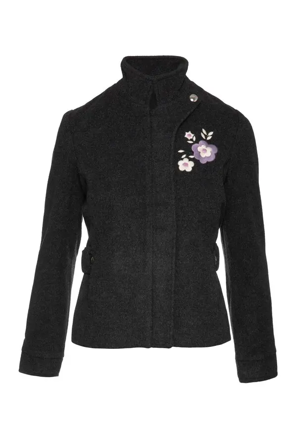 CONQUISTA Dark Grey Short Mouflon Jacket With Belt Detail - Black