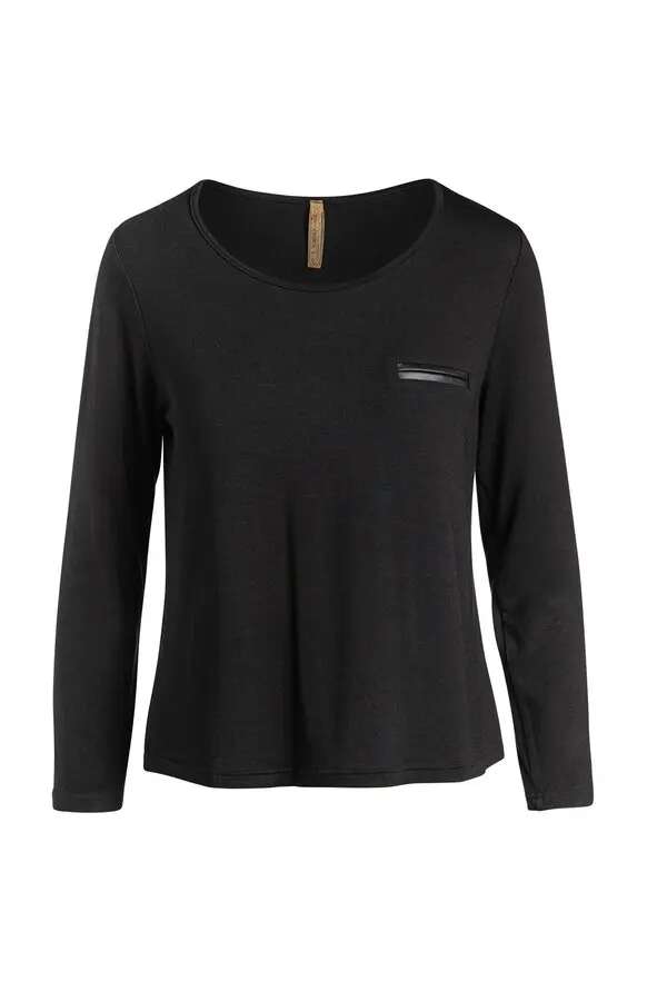 CONQUISTA Jersey Pocket Detail Top - Black