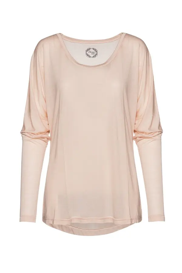 CONQUISTA Light Pink Top With Batwing Sleeves - Orange