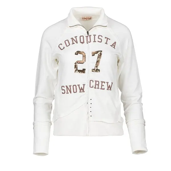 CONQUISTA Neutrals Long Sleeve Ecru Cardigan With Print & Embroidery Detail - Beige