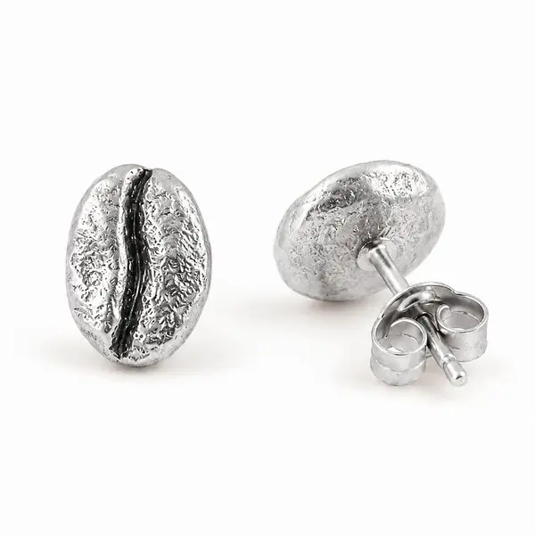 MOTHER NATURE JEWELRY Coffee Bean Earrings, Handmade Minimalist Studs Nature Jewelry, Sterling - Silver