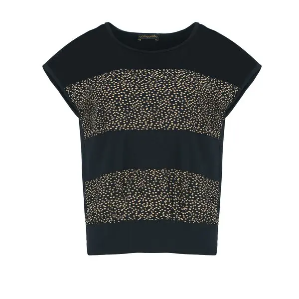 CONQUISTA Contemporary Contrast Jersey & Poplin Top - Black