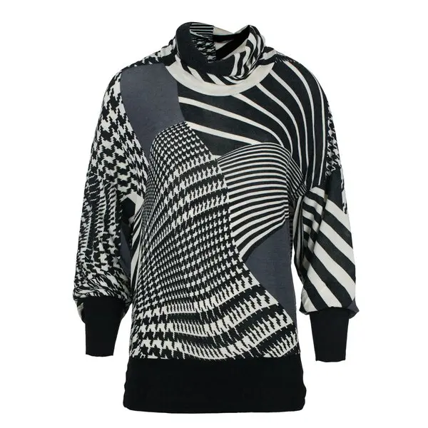 CONQUISTA Knit Polo Neck Top With Batwing Sleeves - Black
