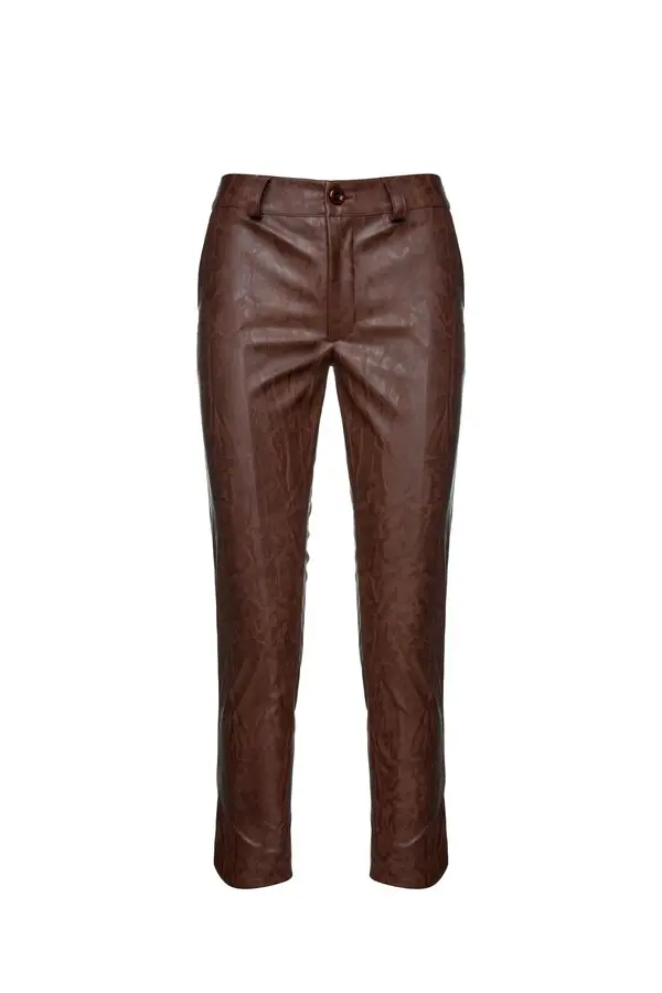 CONQUISTA Chocolate Faux Moire Leather Pants - Brown