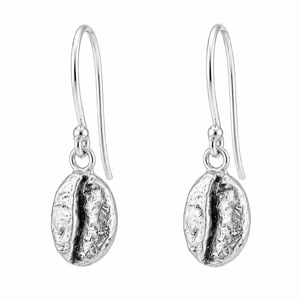 MOTHER NATURE JEWELRY Coffee Bean Earrings, Handmade Minimalist Dangles Nature Jewelry, Sterling - Silver