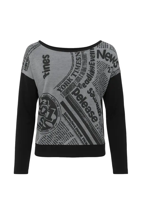 CONQUISTA Print & Sheer Low Back Top - Black