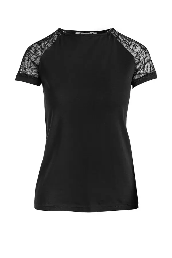 CONQUISTA Top With Voile Sleeves In Stretch Jersey Sustainable Fabric - Black