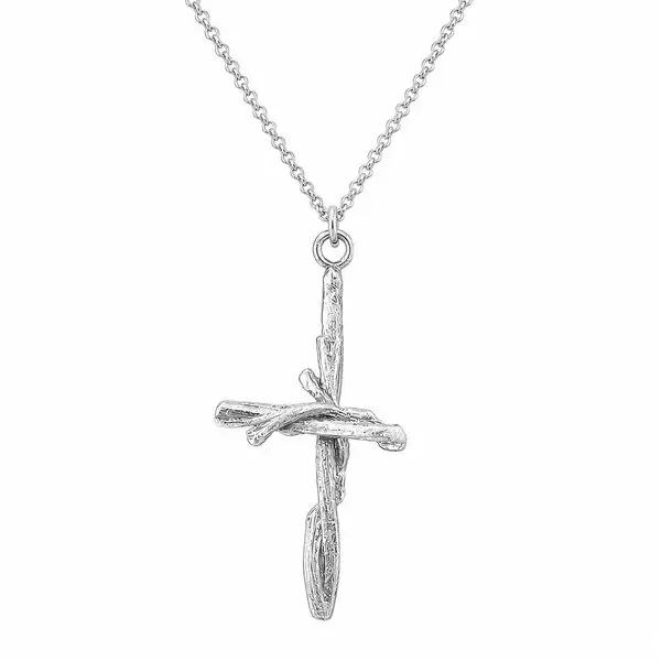 MOTHER NATURE JEWELRY Cross Necklace, Handmade Olive Tree Twig Pendant Nature Jewelry, Sterling - Silver