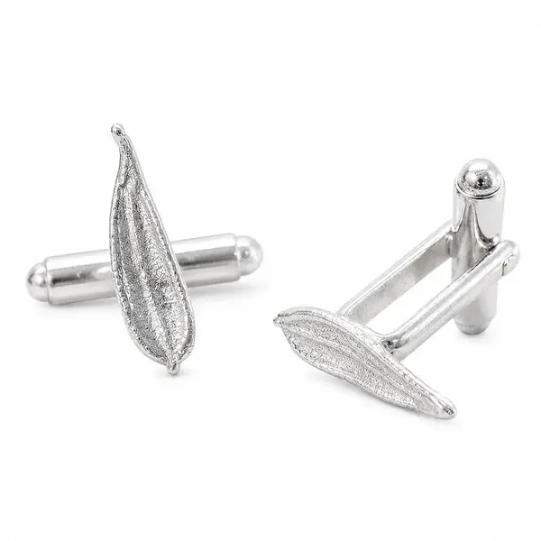 MOTHER NATURE JEWELRY Olive Leaf Cufflinks, Suit Accessories Minimalist Handmade Jewelry, Sterling - Silver