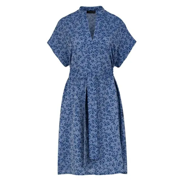 CONQUISTA Floral Print Dress With Side Slits - Blue