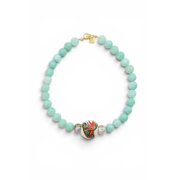 SUNSET MAGIC STUDIO Handpaint Detailed Gemstone Necklace-bird Of Paradise - Yellow
