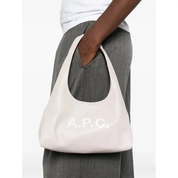 A.p.c. Leather Tote Bag With Logo Print - Cream