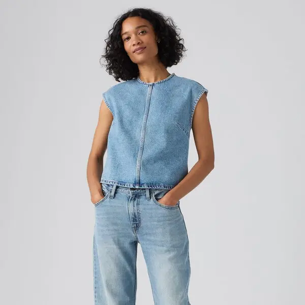 LEVI'S Denim Sleeveless Zip-up T-shirt