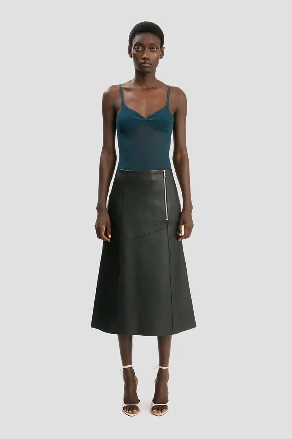 Victoria Beckham Panelled Leather Midi Skirt - Black
