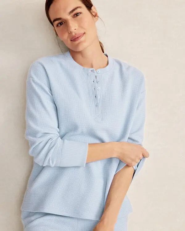 HAVEN WELL WITHIN Organic Cotton Waffle Knit Henley Long Sleeve