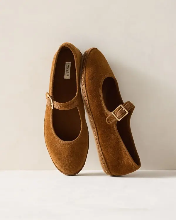 HAVEN WELL WITHIN Velvet Mary Jane Ballet Flats - Toffee