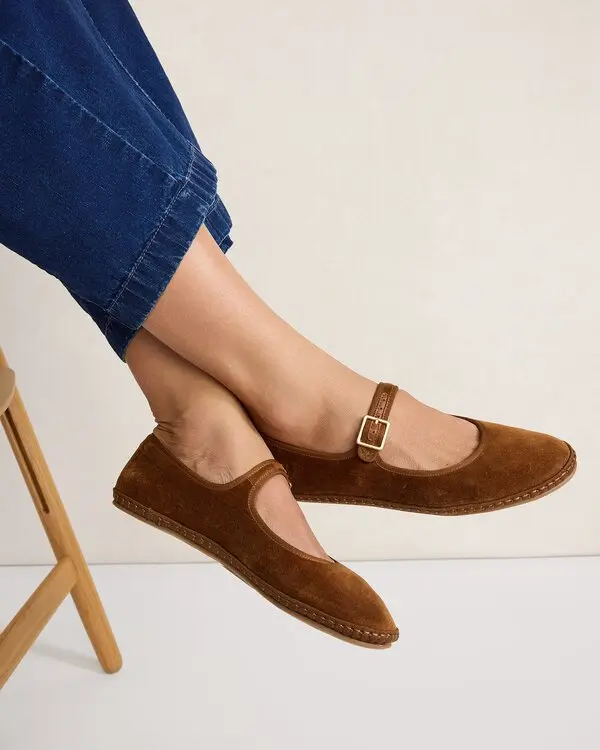 HAVEN WELL WITHIN Velvet Mary Jane Ballet Flats - Toffee