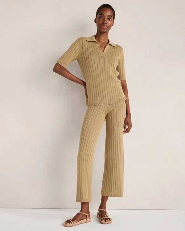 HAVEN WELL WITHIN Organic Cotton Ribbed Short Sleeve Polo Sweater