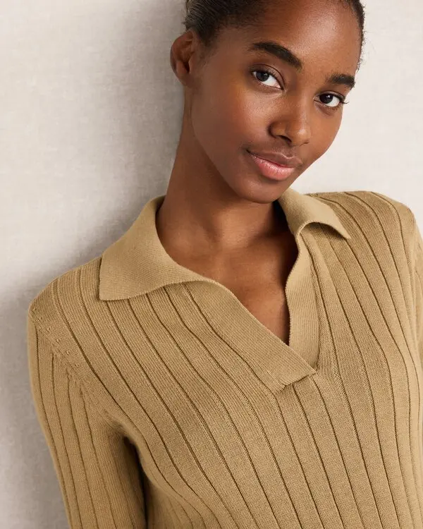 HAVEN WELL WITHIN Organic Cotton Ribbed Short Sleeve Polo Sweater