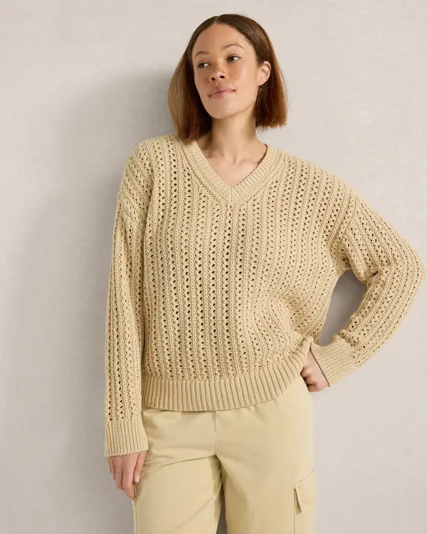 HAVEN WELL WITHIN Textured Cotton Blend V-neck Sweater - Cortado