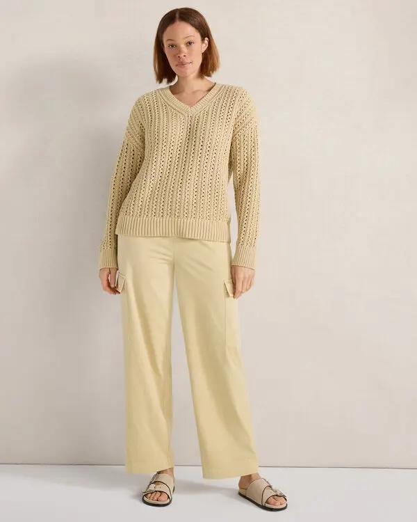 HAVEN WELL WITHIN Textured Cotton Blend V-neck Sweater