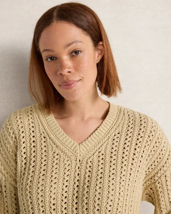 HAVEN WELL WITHIN Textured Cotton Blend V-neck Sweater