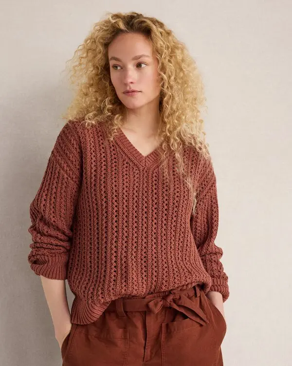 HAVEN WELL WITHIN Textured Cotton Blend V-neck Sweater - Cortado