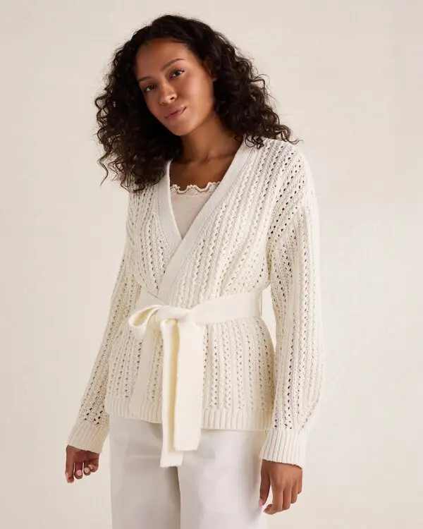 HAVEN WELL WITHIN Textured Cotton Blend Belted Cardigan