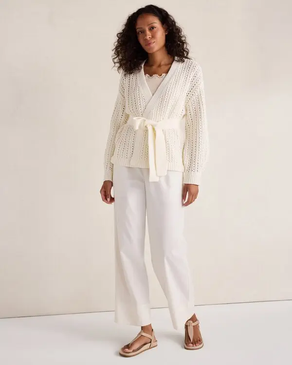 HAVEN WELL WITHIN Textured Cotton Blend Belted Cardigan