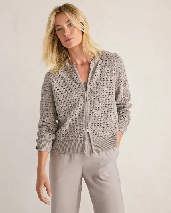 HAVEN WELL WITHIN Organic Cotton Linen Open Stitch Cardigan - Mushroom
