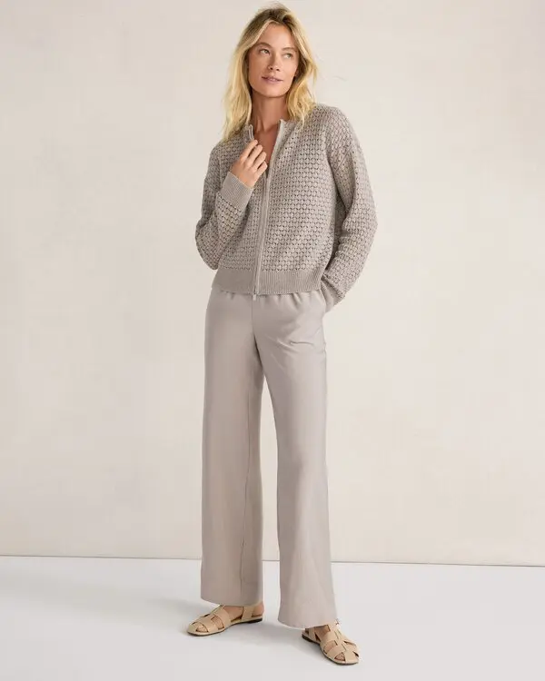 HAVEN WELL WITHIN Organic Cotton Linen Open Stitch Cardigan - Mushroom
