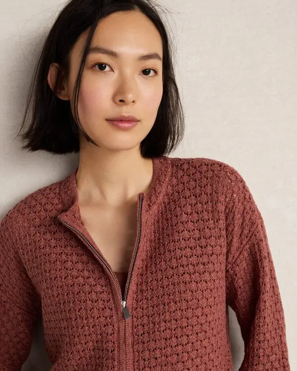 HAVEN WELL WITHIN Organic Cotton Linen Open Stitch Cardigan - Mushroom