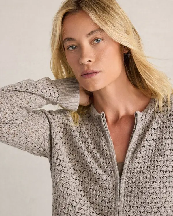 HAVEN WELL WITHIN Organic Cotton Linen Open Stitch Cardigan - Mushroom