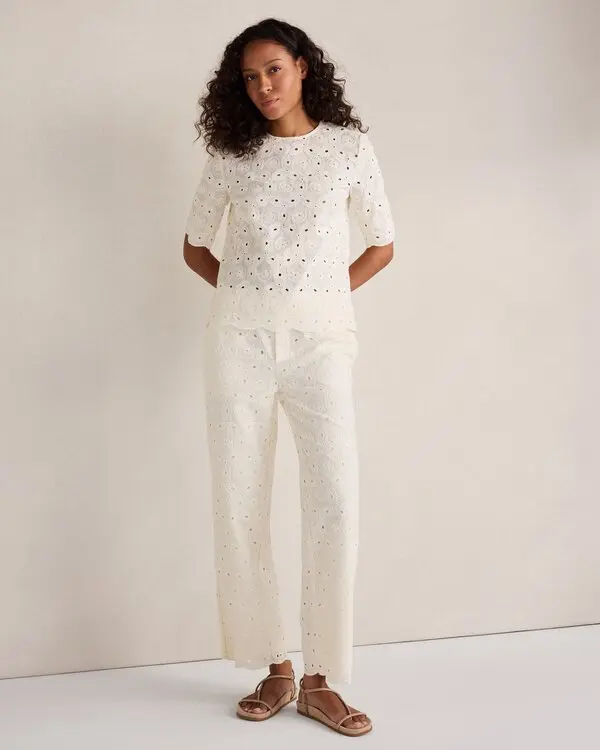 HAVEN WELL WITHIN Organic Cotton Eyelet Short Sleeve Top
