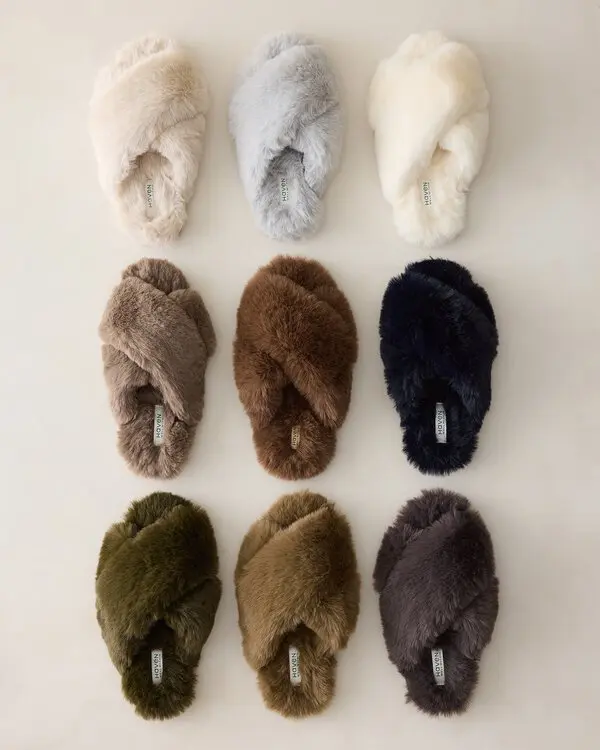 HAVEN WELL WITHIN Faux Fur Criss-cross Slippers - Cocoa Bean