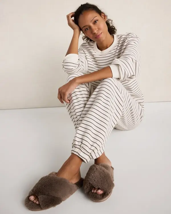 HAVEN WELL WITHIN Faux Fur Criss-cross Slippers - Cocoa Bean
