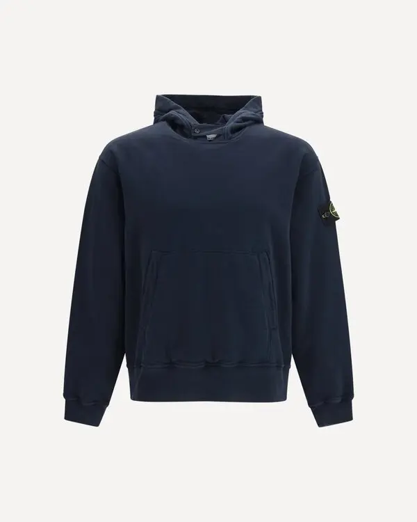 Stone Island Hooded Sweatshirt With Front Pocket - Blue