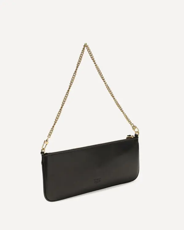 Pinko Horizontal Flat Leather Shoulder Bag - Black