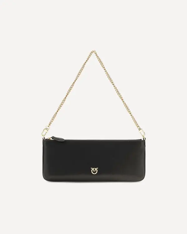 Pinko Horizontal Flat Leather Shoulder Bag - Black
