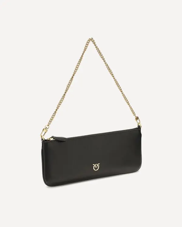 Pinko Horizontal Flat Leather Shoulder Bag - Black
