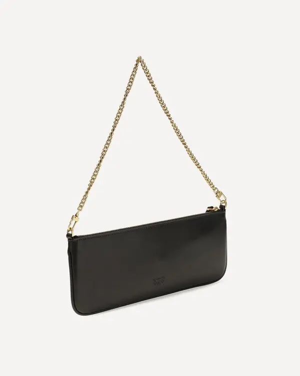 Pinko Horizontal Flat Leather Shoulder Bag - Black