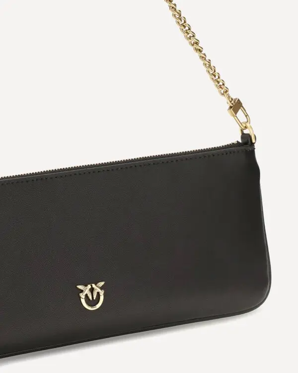 Pinko Horizontal Flat Leather Shoulder Bag - Black