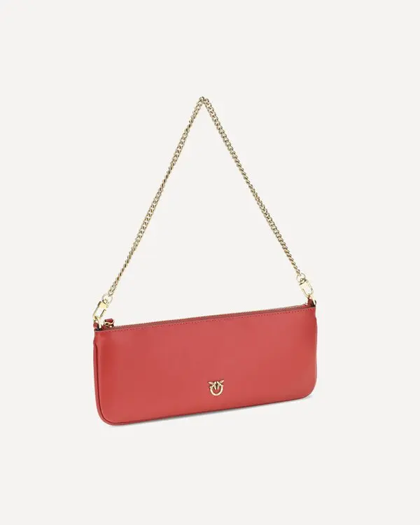 Pinko Horizontal Flat Leather Shoulder Bag With Chain Strap - Red